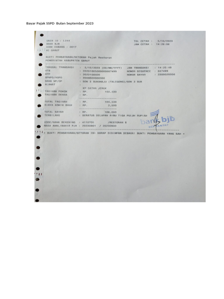 Bayar Pajak SSPD Bulan September 2023 | PDF