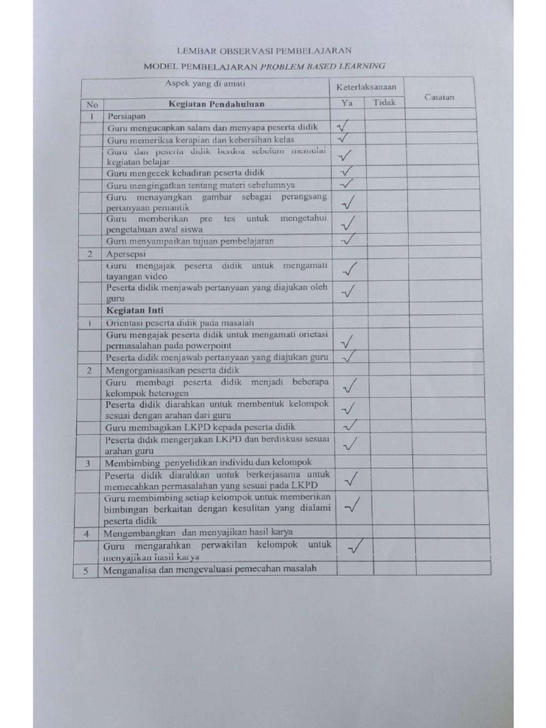 LEMBAR OBSERVASI PEMBELAJARAN PBL | PDF