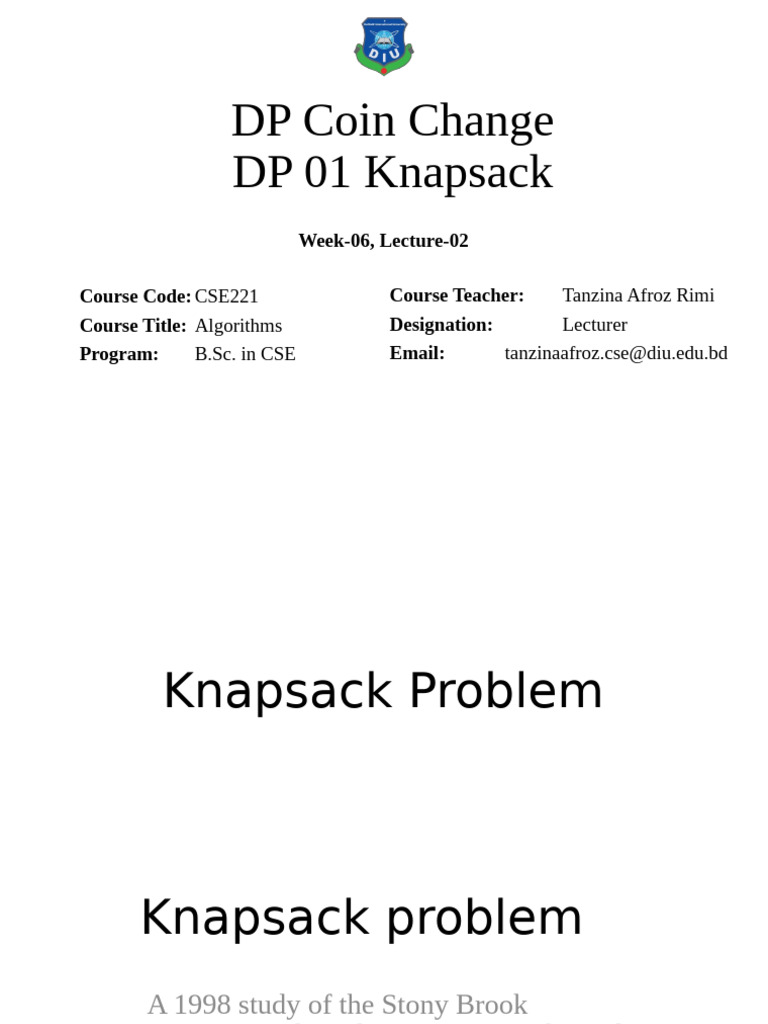 W-6 - L-2 - DP Coin Change - DP 01 Knapsack | PDF