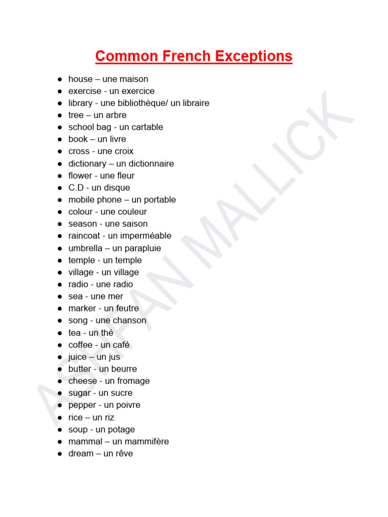 Common French Exceptions | PDF