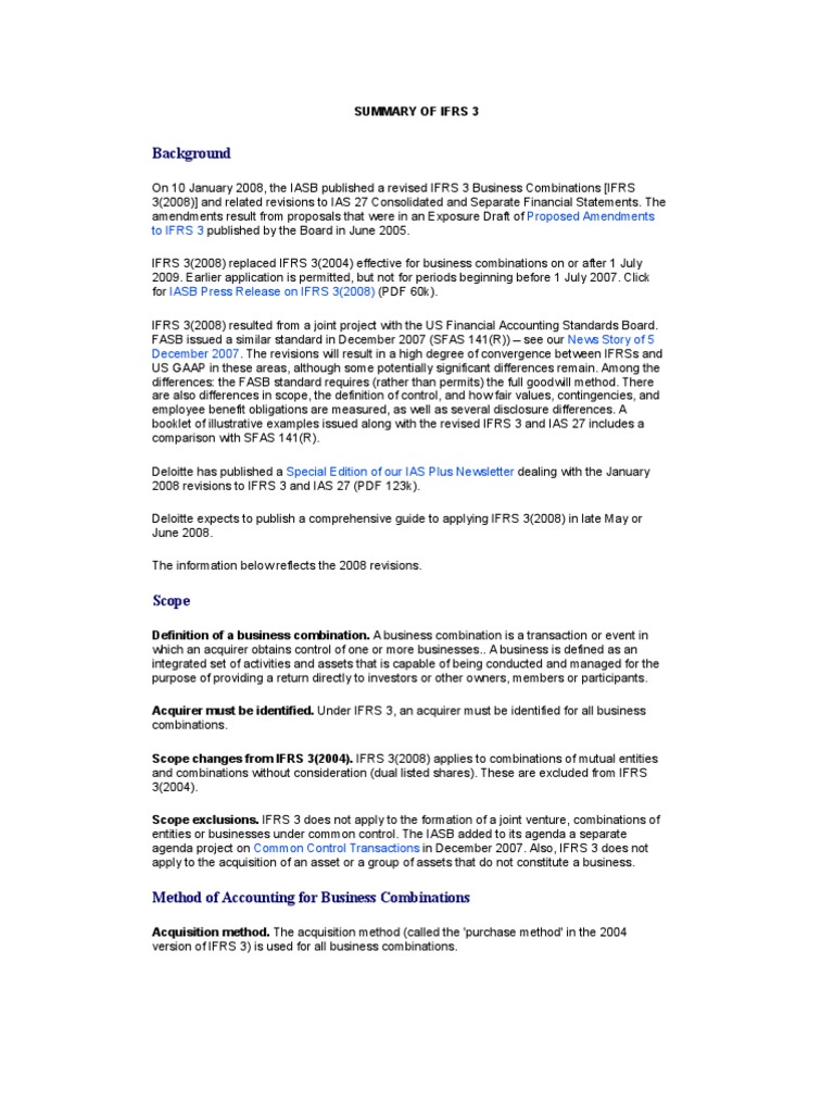 Summary of Ifrs 3 | PDF | Goodwill (Accounting) | International ...