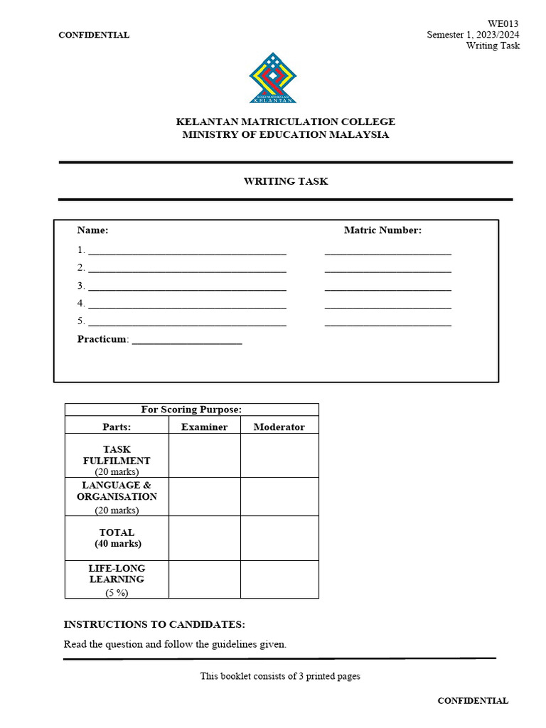 Writing Task Cover Page | PDF