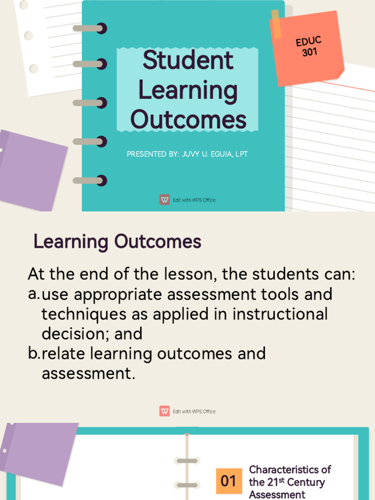 EDUC301 - Lesson 1 - Student Learning Outcomes | PDF