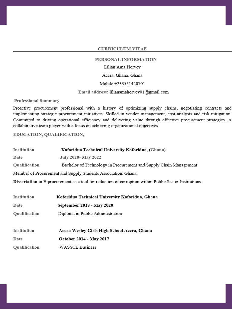 Lilian Ama Horvey. CV - Updated-1 | PDF | Procurement | Business
