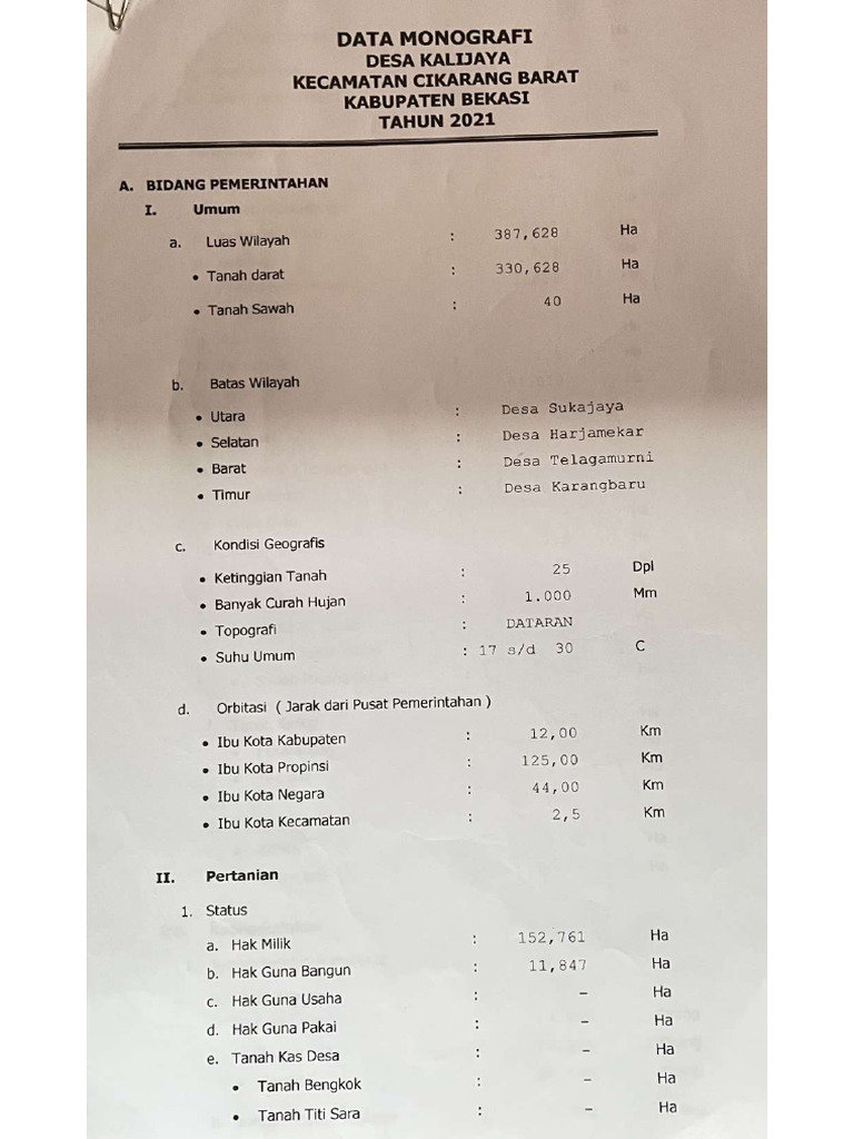 Lampiran Contoh Monografi Desa | PDF