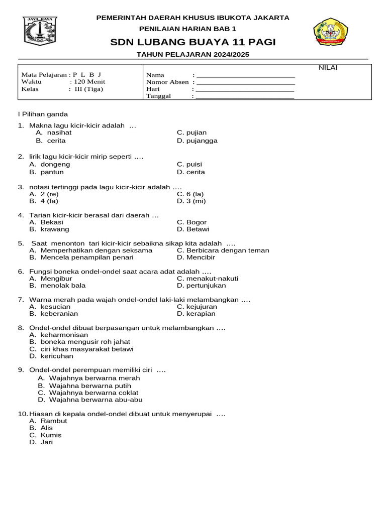 Soal Pss I Plbj Kelas 3 1 Pdf