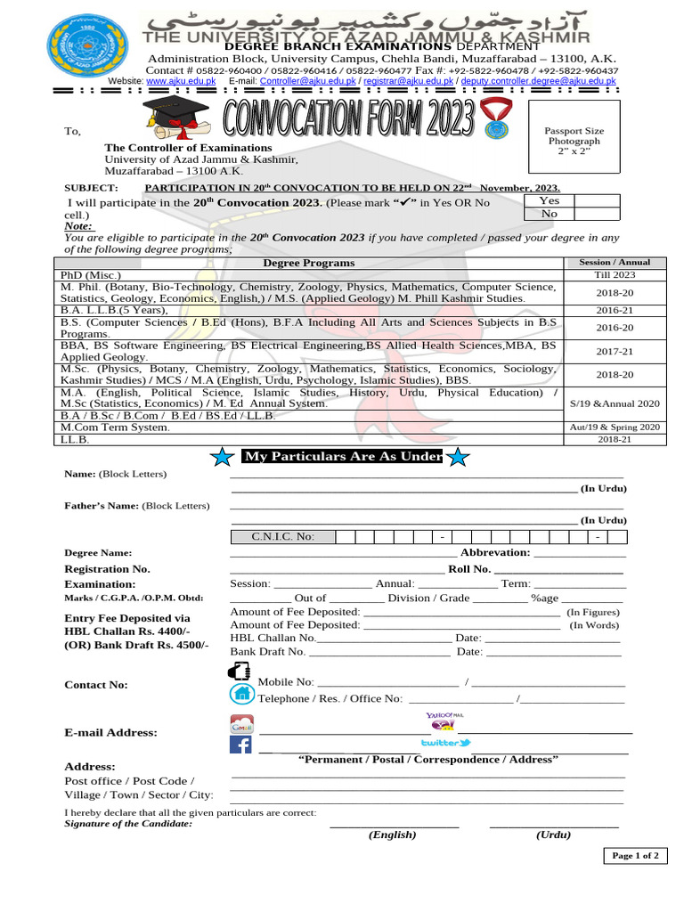Convocation Form 2023 | PDF