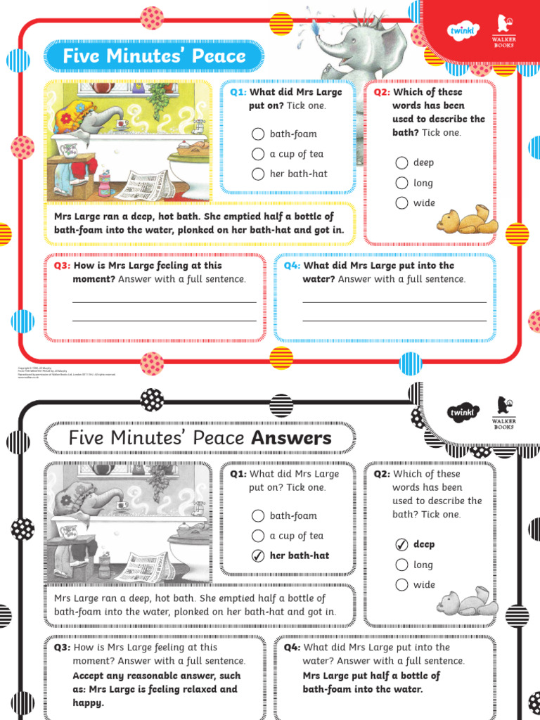 T e 2553061 Five Minutes Peace Reading Comprehension Mat - Ver - 1 | PDF