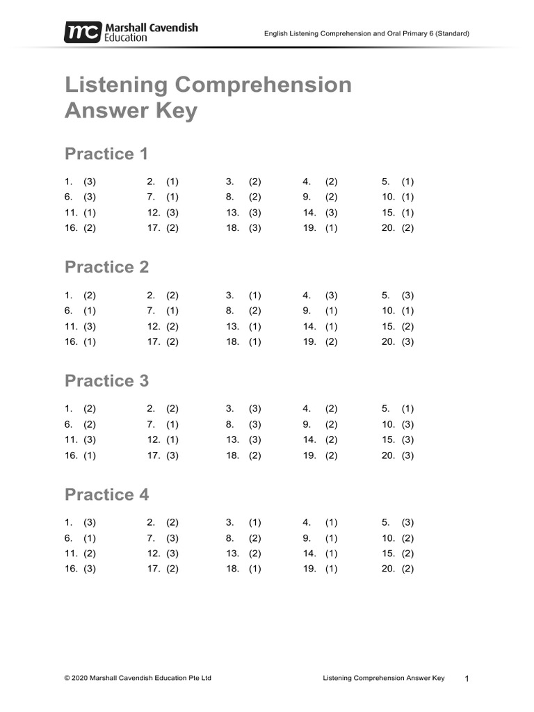 English LCO P6 (Standard) Listening Comprehension Answer Key | PDF ...