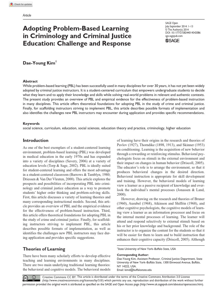 Kim 2014 Adopting Problem Based Learning in Criminology and Criminal ...