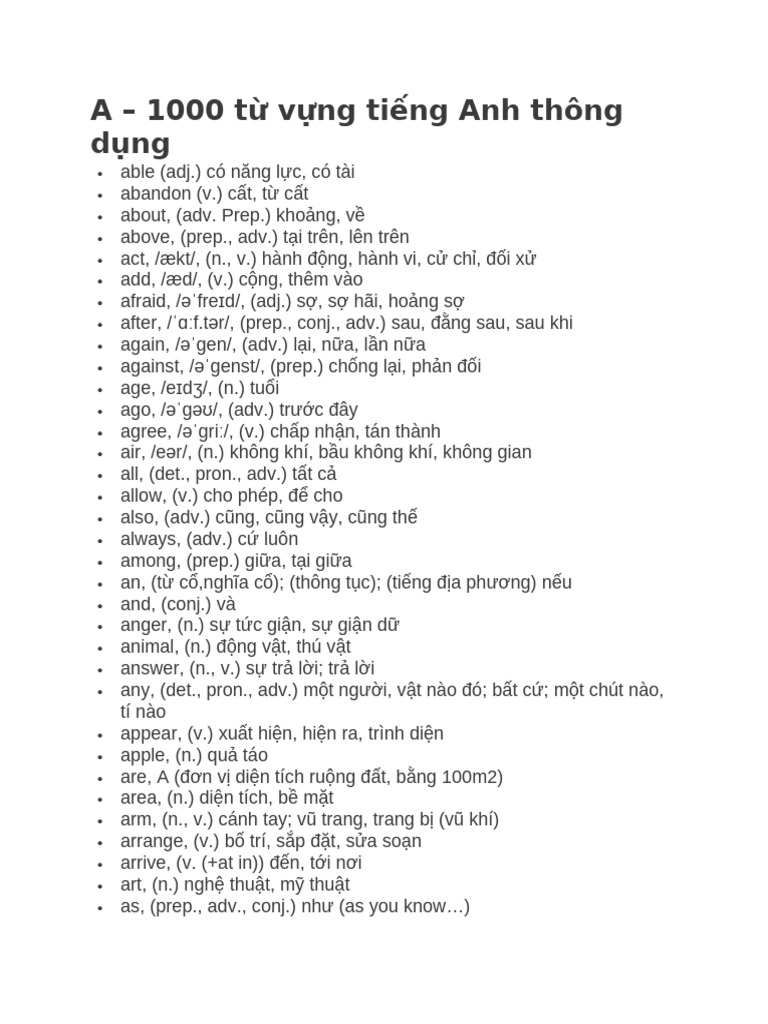 1000 Từ Vựng Tiếng Anh Thông Dụng | PDF | Vietnam