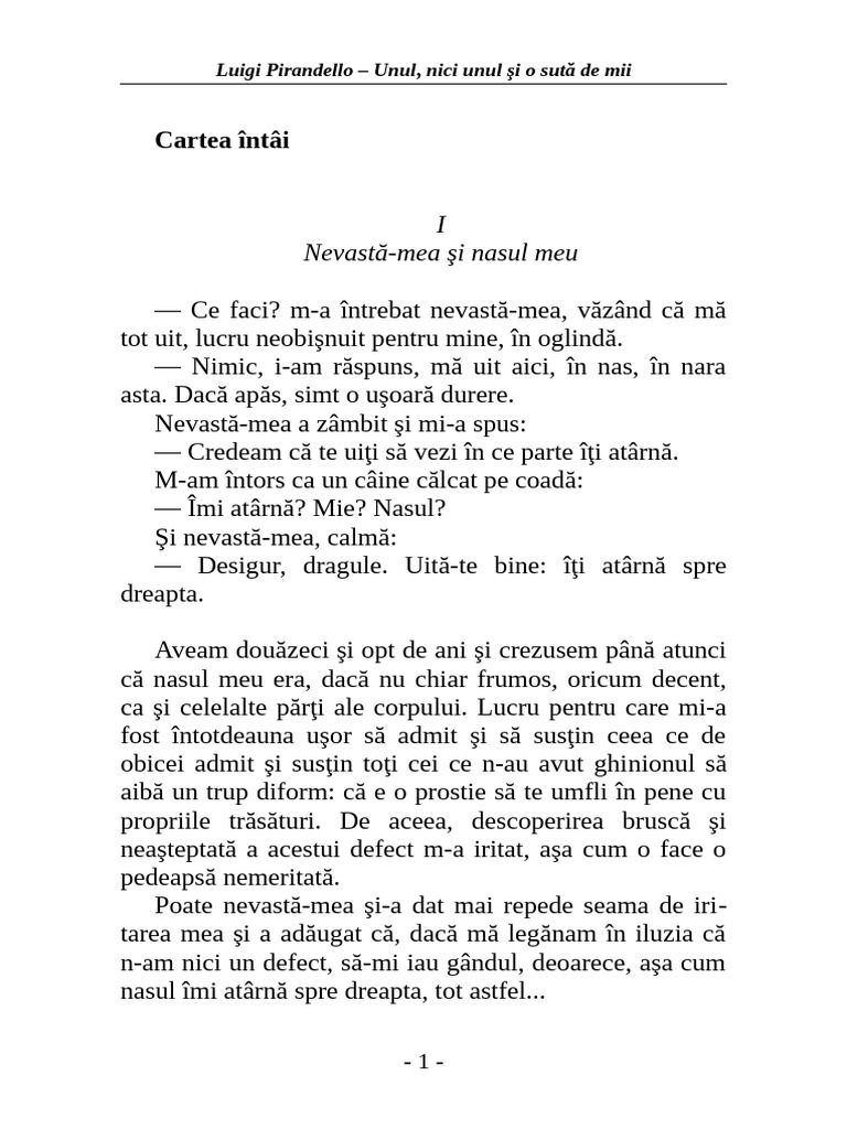 Luigi Pirandello - Unul, Nici Unul Si o Suta de Mii | PDF