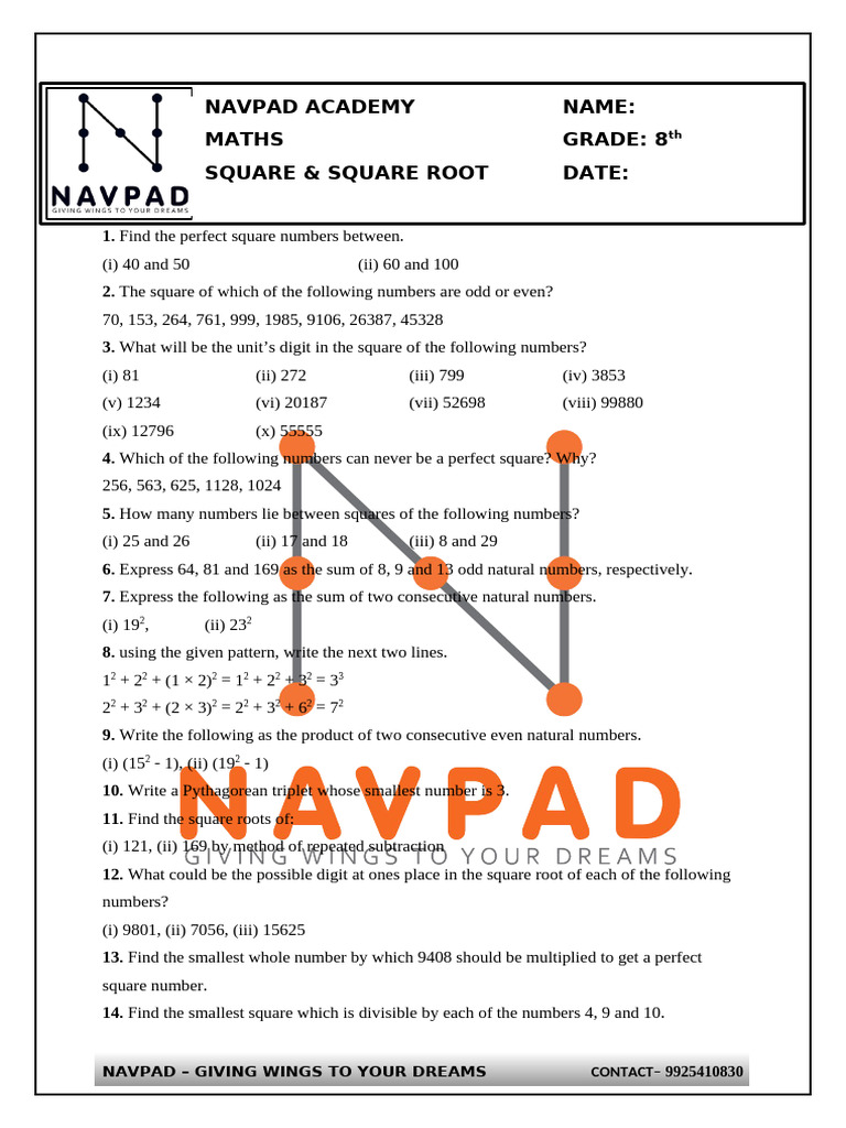 Class 8 Square & Square Root 2 | PDF | Numbers | Teaching Methods ...