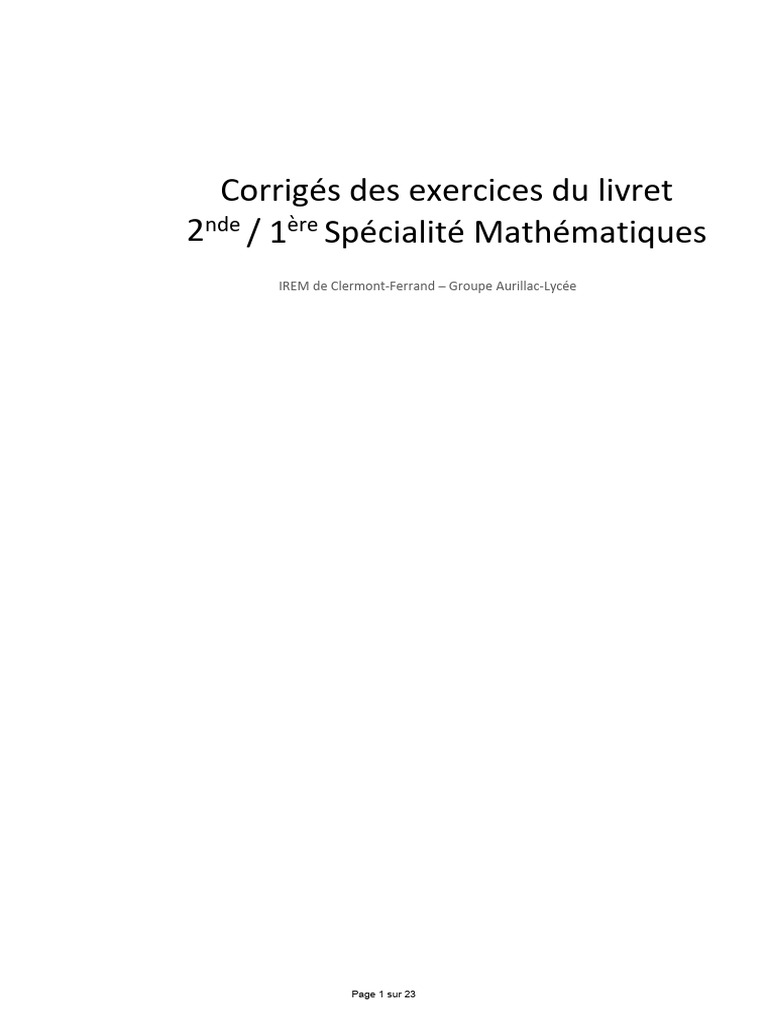 Livret Seconde Premiere REPONSES 2021 | PDF