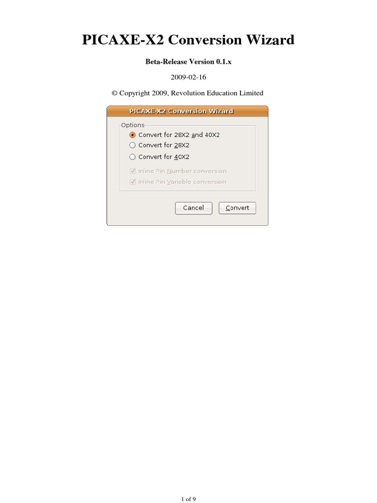 PICAXE-X2 Conversion Wizard: Beta-Release Version 0.1.x | PDF