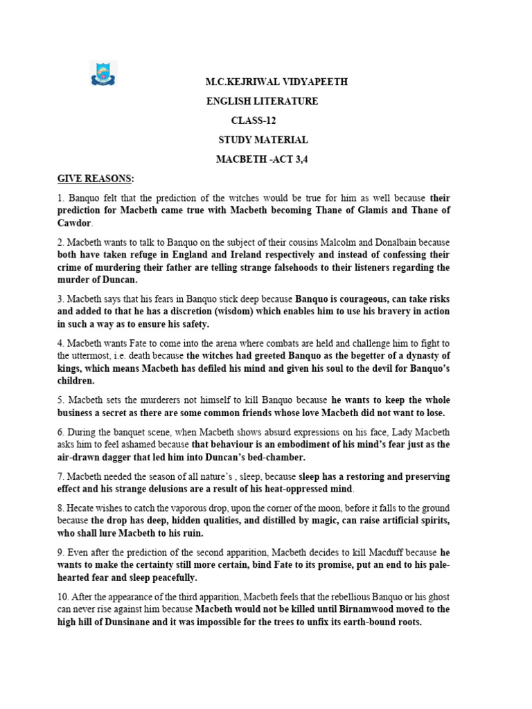 Macbeth Give Reasons | PDF