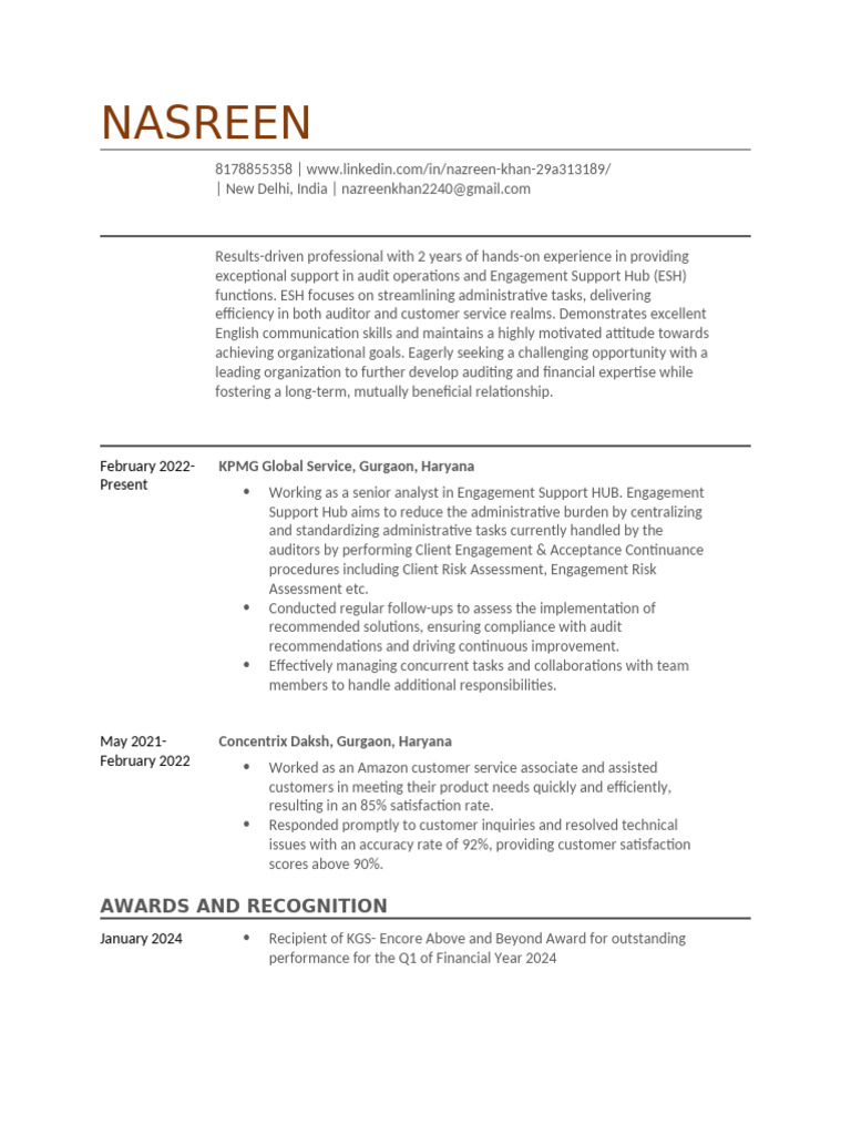 Nasreen's Resume | PDF