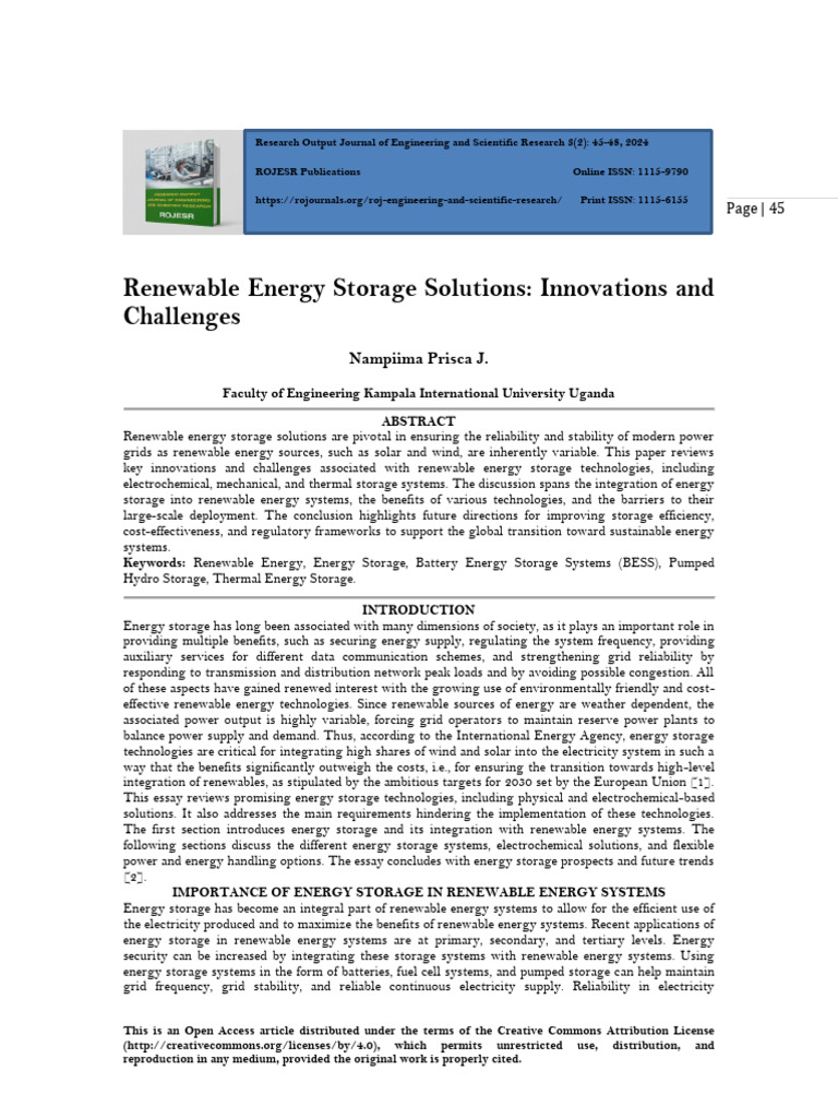 Renewable Energy Storage Solutions: Innovations and Challenges | PDF ...