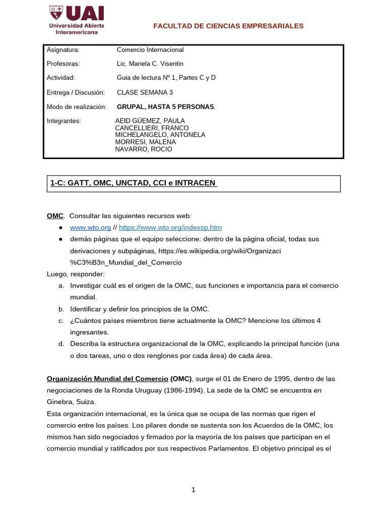 1-C: Gatt, Omc, Unctad, Cci E Intracen: Grupal, Hasta 5 Personas | PDF