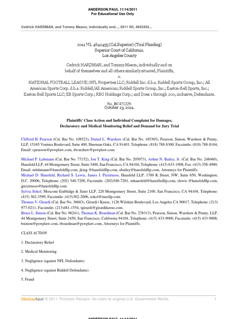 Cedrick HARDMAN and Tommy Mason Individually and On Behalf of ...