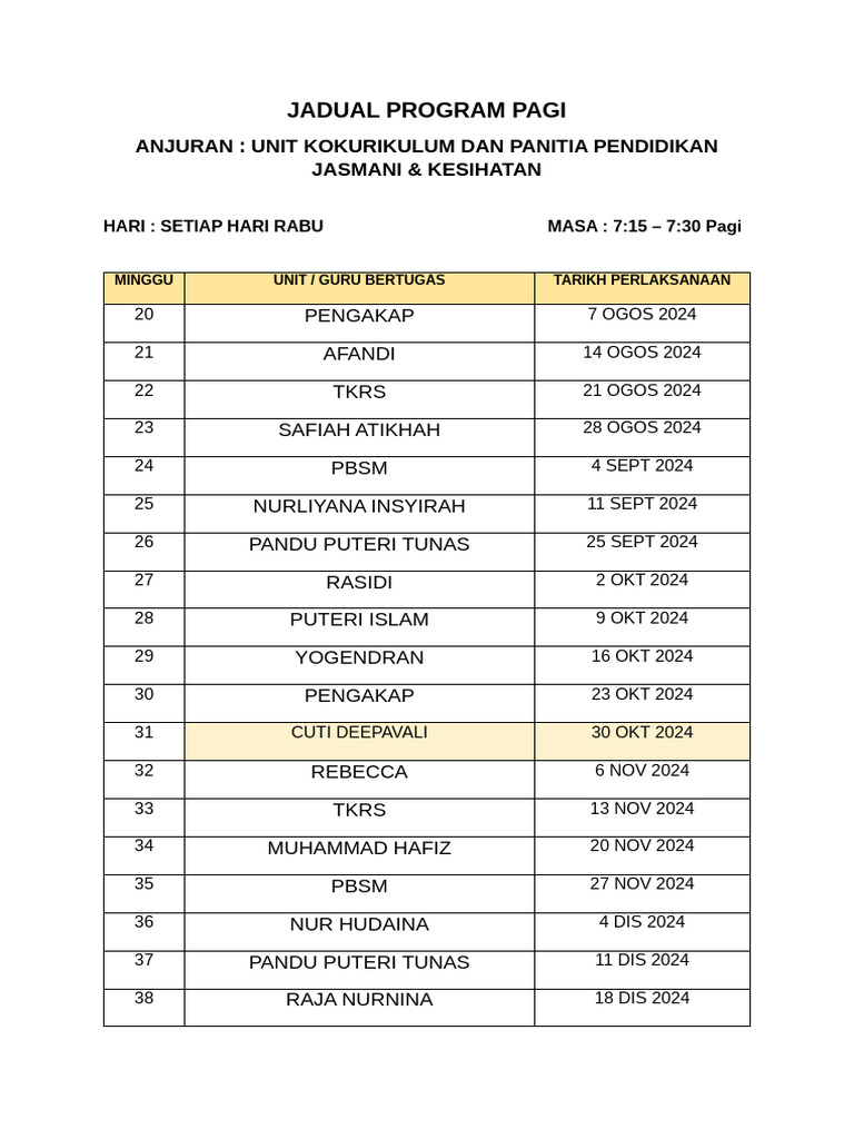 Jadual Program Pagi | PDF