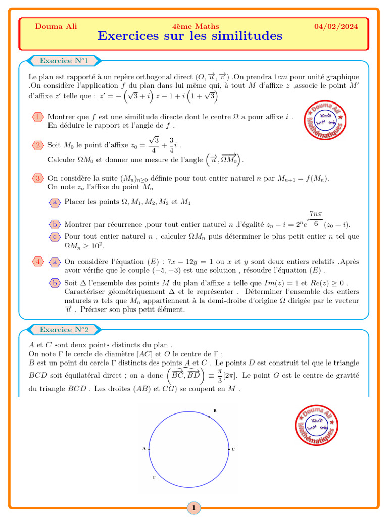 Similitudes 4eme Maths MR Douma Ali Serie 2 | PDF