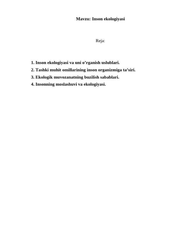Inson Ekologiyasi | PDF