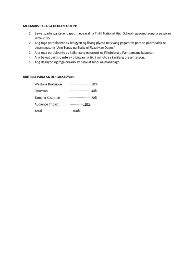 Mekaniks para Sa Deklamasyon | PDF