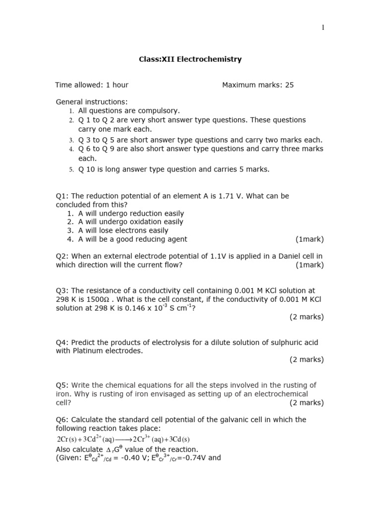 XII_Chem_Ch2_ElectrochemistryQuestions | PDF
