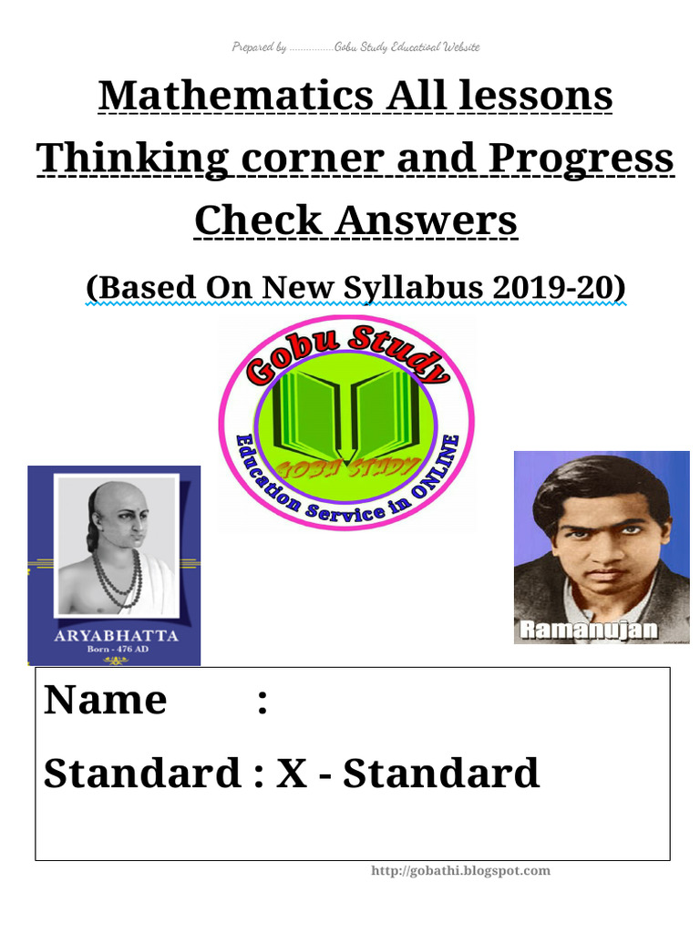 10th Maths All Lessons Thinking Corner Progress Check Activities ...