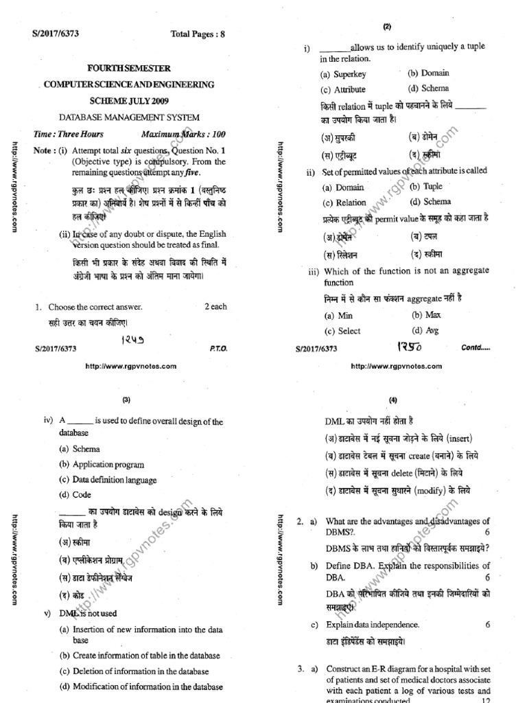 Cs It CHM 4 Sem Database Management System 6373 S 2017 | PDF