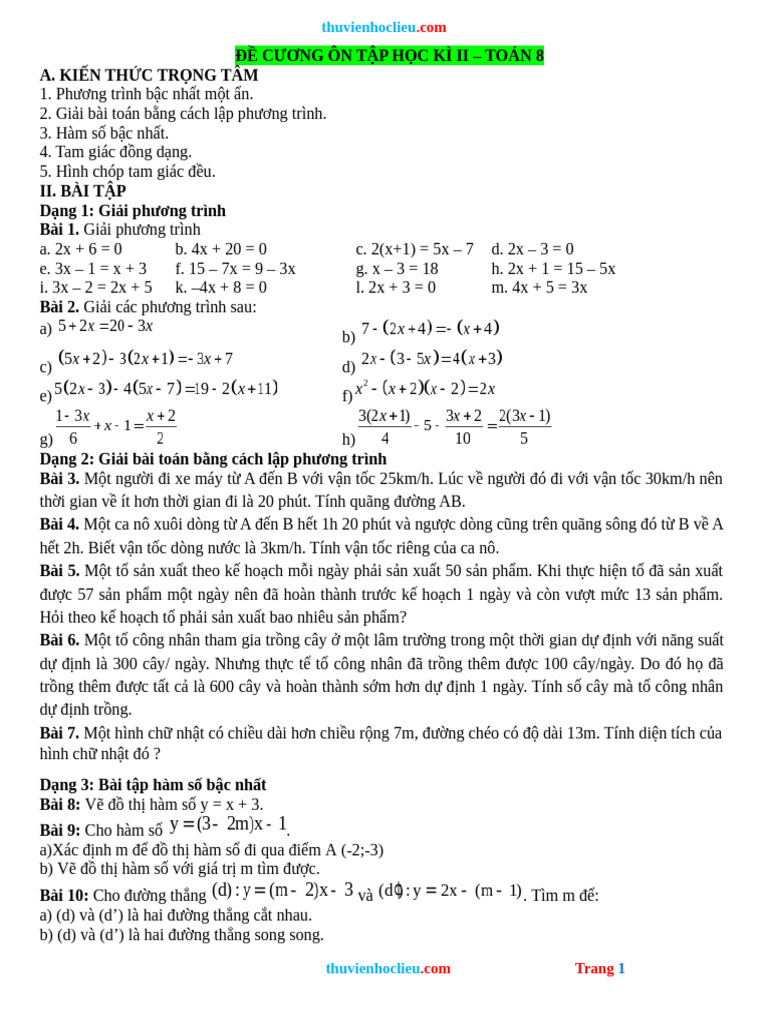 De Cuong On Tap HK2 Toan 8 Nam 23 24 | PDF