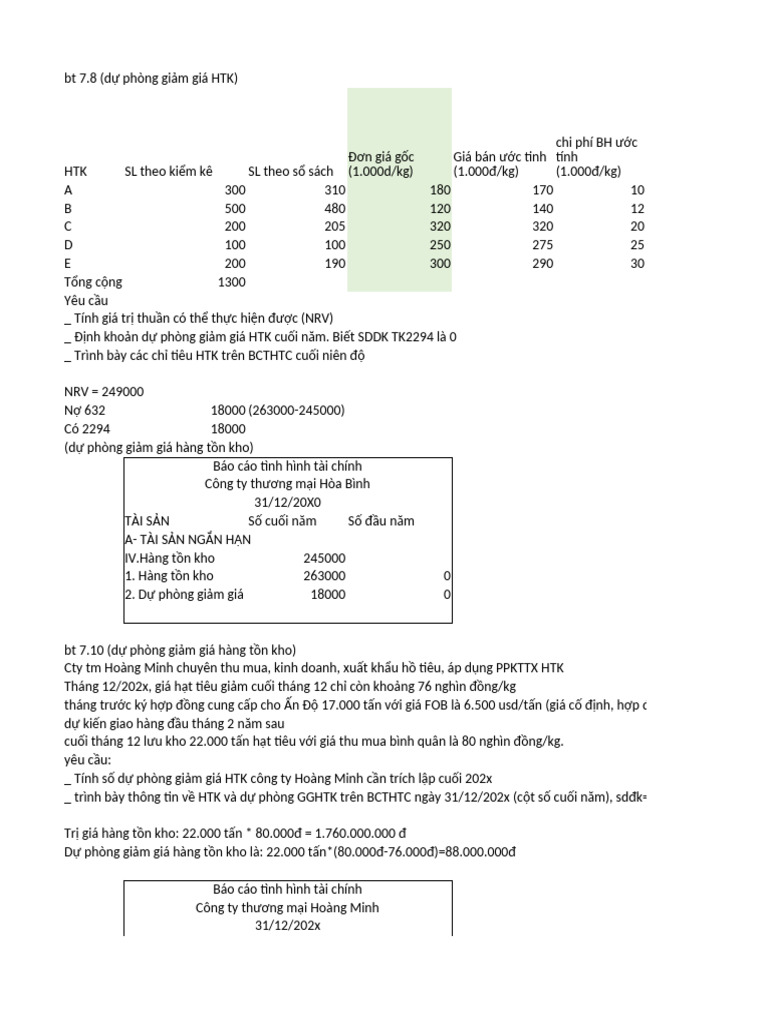 Bai Tap KTTC Chuong 7 | PDF