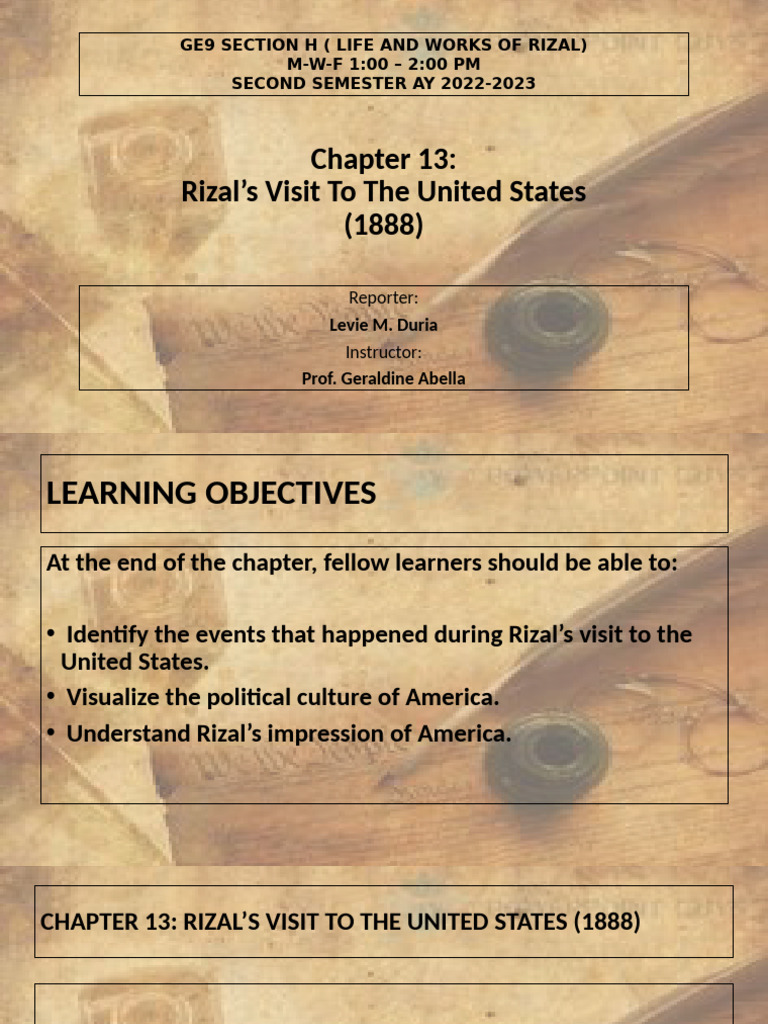 Rizal's Visit To The United States (1888) | PDF