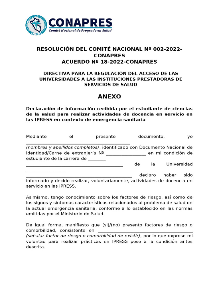 Declaración Jurada de CONAPRES | PDF