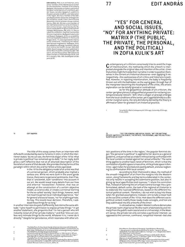 Edit Andras On Zofia Kulik | PDF | Feminism | Social Science