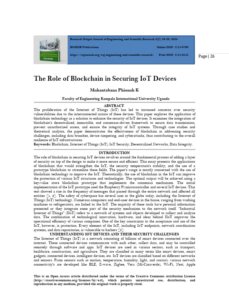 The Role of Blockchain in Securing IoT Devices (WWW - Kiu.ac - Ug) | PDF | Internet Of Things | Art