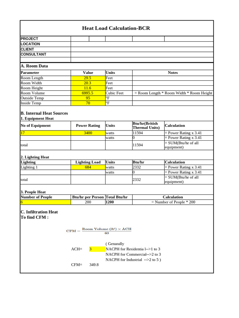 HEAT LOAD CALCULATION SHEET-BCR (1) | PDF