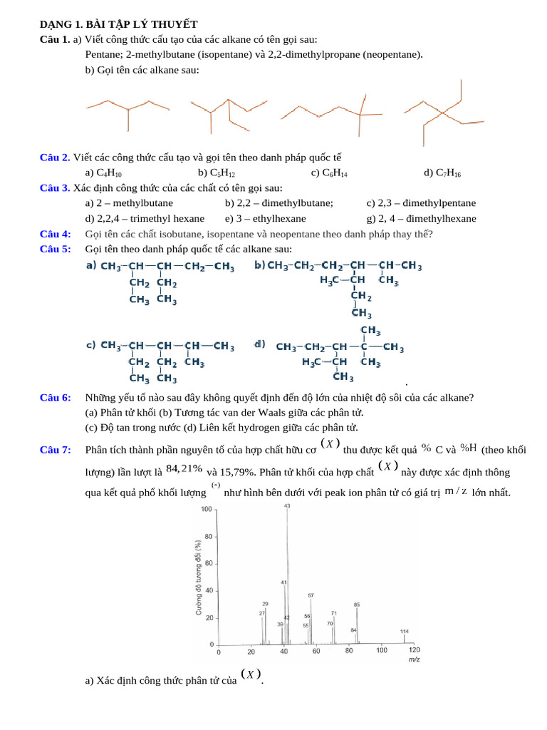 HSG 12 - BÀI TẬP ALKANE - NH 2024 - 2025 | PDF
