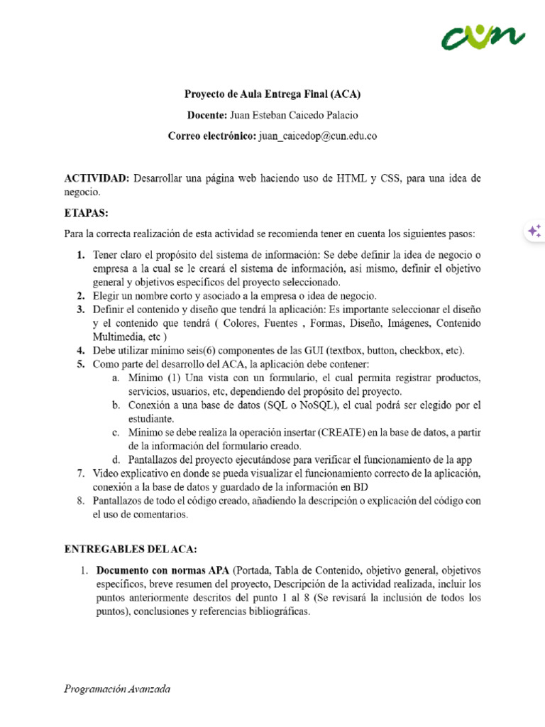 ACA - Proyecto de Aula Entrega Final - Programación Avanzada | PDF