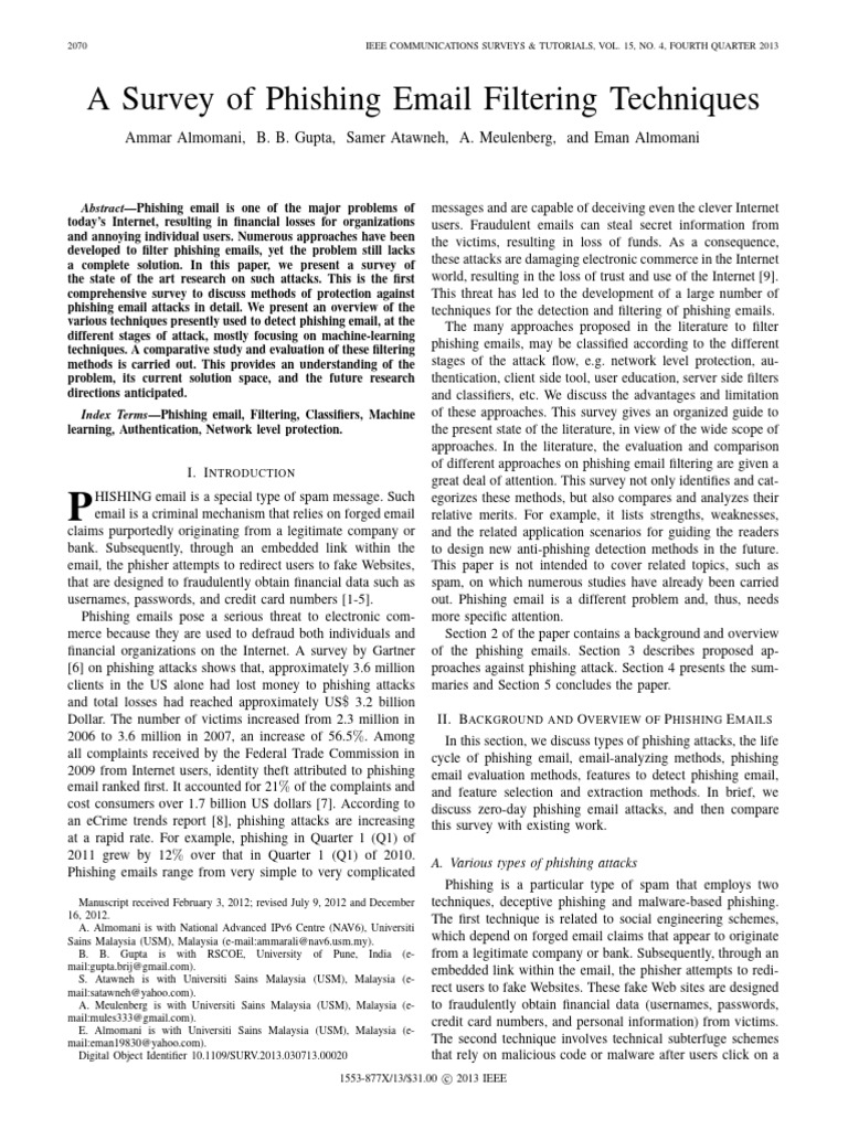 A Survey of Phishing Email Filtering Techniques | PDF A Survey of Phishing Email Filtering Techniques | PDF