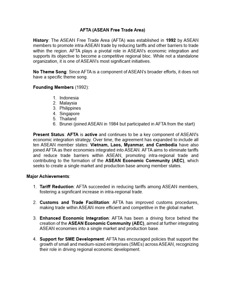 A Brief History of AFTA | PDF