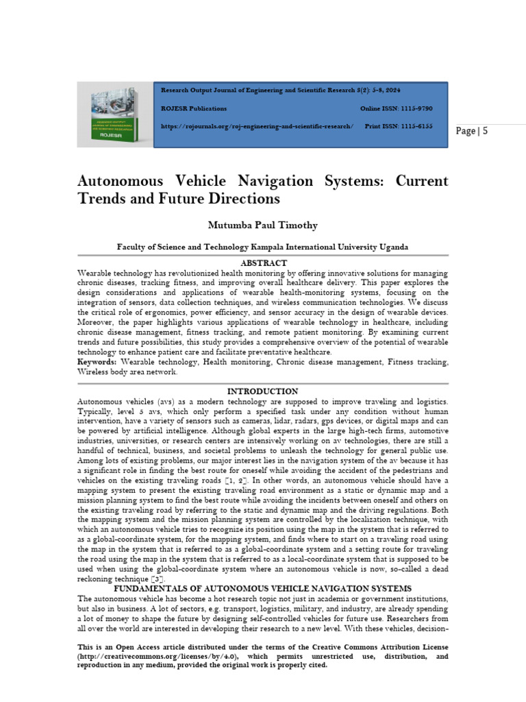 Autonomous Vehicle Navigation Systems: Current Trends and Future ...