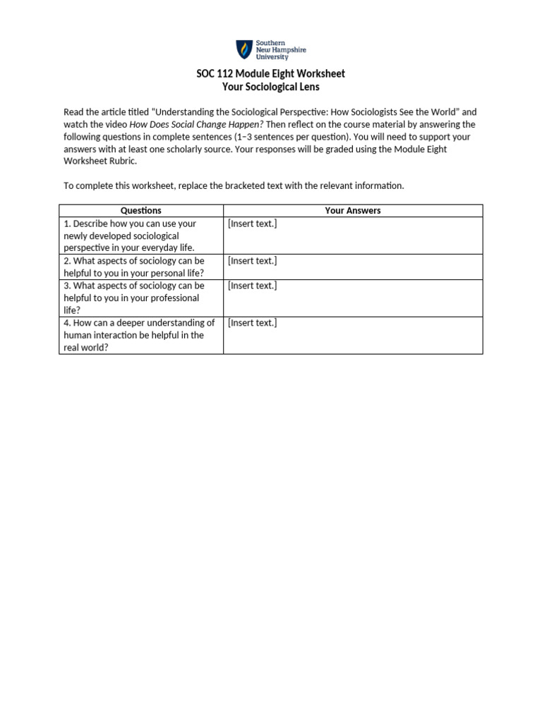 SOC 112 Module Eight Worksheet | PDF