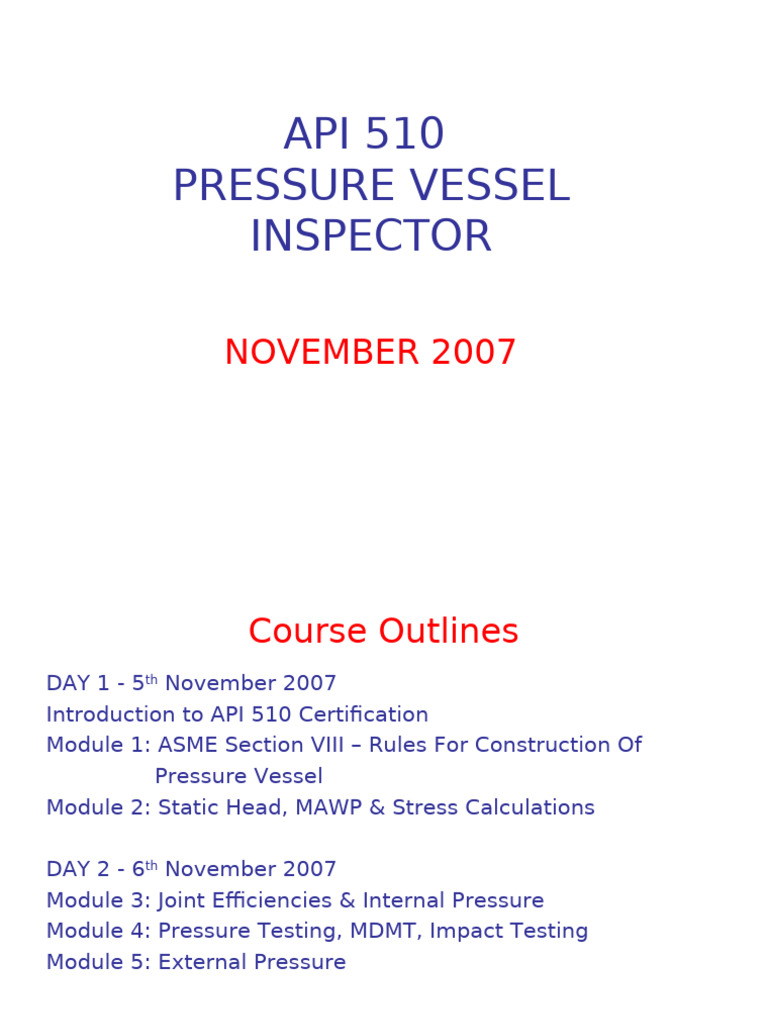 API 510 Pressure Vessel Inspector Certification | PDF