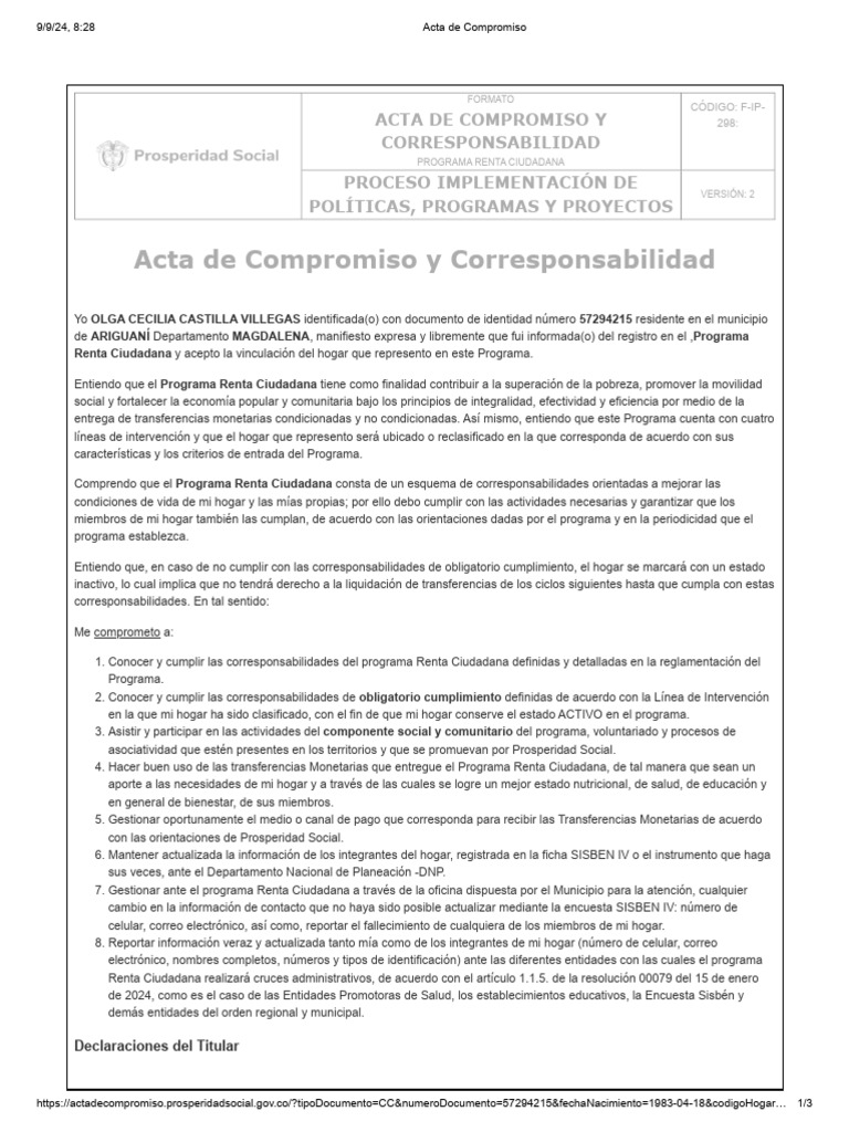 Acta de Compromiso | PDF