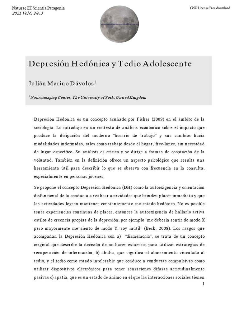 Depresion Hedonica Nueva Clinica en Adol | PDF