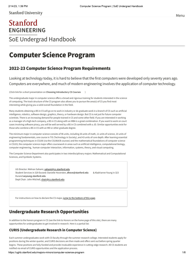 Bachelor of Science in Computer Science Stanford University | PDF