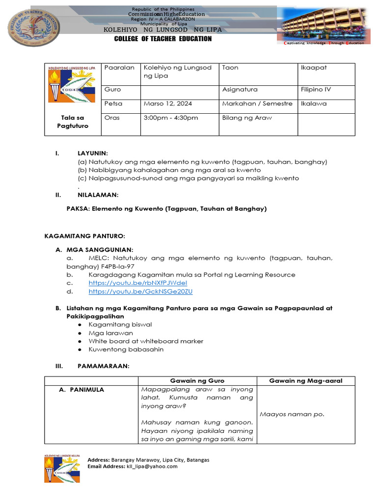 Detailed Lesson Plan Fil Bem 117 | PDF