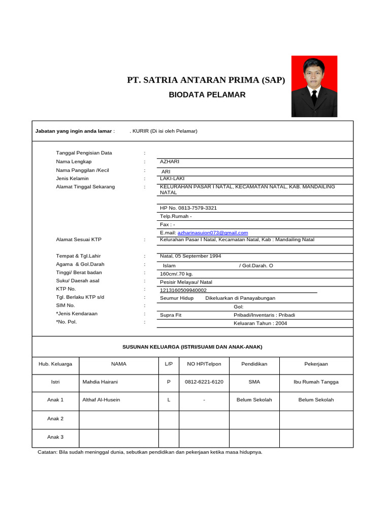Form Biodata Pt. SDF (3) - 1 | PDF